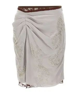 JACQUES WEI Embroidered Midi Skirt - Gray