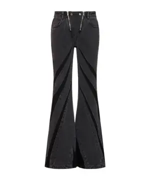 DION LEE Flared Zip Low Rise Denim Jeans - Black