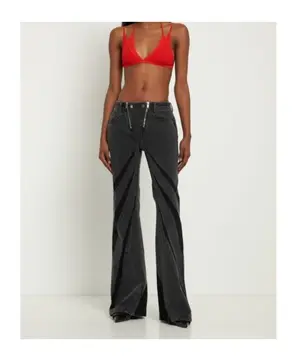 DION LEE Flared Zip Low Rise Denim Jeans - Black