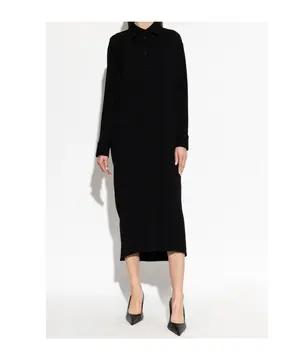 Balenciaga Long Sleeve Collared Dress With Deep V-neck Back