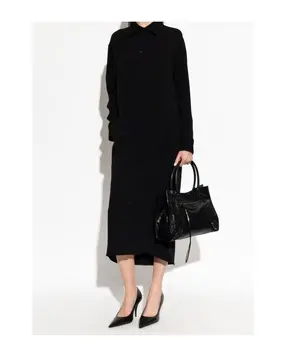 Balenciaga Long Sleeve Collared Dress With Deep V-neck Back