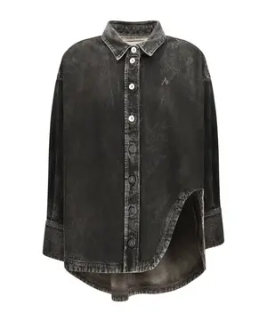 Attico Logo Embroidered Denim Shirt - Black