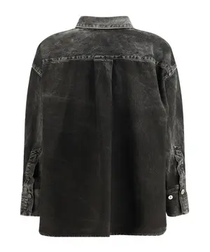 Attico Logo Embroidered Denim Shirt - Black