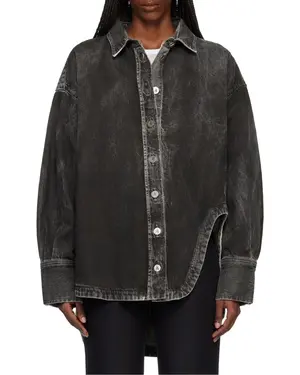 Attico Logo Embroidered Denim Shirt - Black
