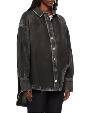 Attico Logo Embroidered Denim Shirt - Black