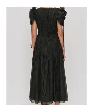 Aje Round Neck Pleated Puff Sleeve Dress