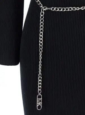 Michael Kors V-neck Belted Midi Dress - Black