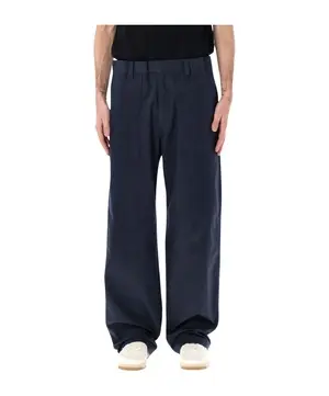 Prada Wide-leg Cotton Trousers With Triangle Patch