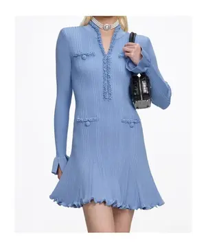SELF-PORTRAIT Embellished Trim Knitted Mini Dress