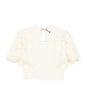 TWINSET Lace Flared-sleeve V-neck Blouse - White