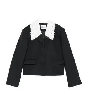 SELF-PORTRAIT Broderie Anglaise Collar Cropped Blazer