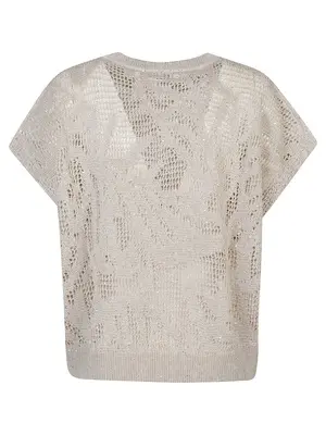 Brunello Cucinelli Dazzling Water Lilies Knit T-shirt - Nude