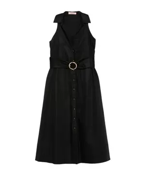TWINSET Sleeveless V-neck Belted Dress With Matching Hardware