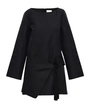 Posse Round Neck Long Sleeve Asymmetrical Tassel Dress