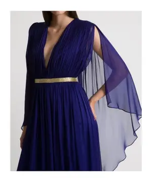 Alberta Ferretti Shoulder-revealing Cape Long Gown - Blue