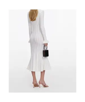 SELF-PORTRAIT V-neck Openwork Midi Dress - White