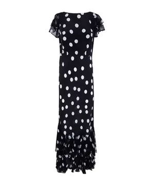 Rixo Short Sleeve Polka Dot Ruffled Maxi Dress - Black