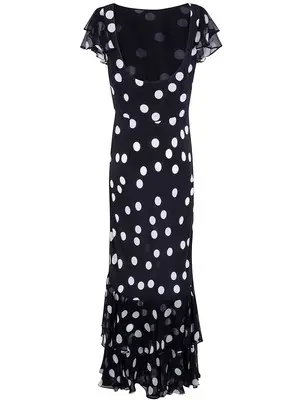 Rixo Short Sleeve Polka Dot Ruffled Maxi Dress - Black