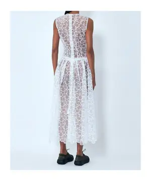 Cecilie Bahnsen Sleeveless Floral Embroidered Lace Midi Dress