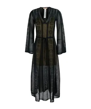 TWINSET Sheer Crochet Long Knitted Dress - Black