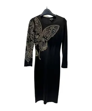Just Cavalli Embellished Butterfly Round Neck Dress