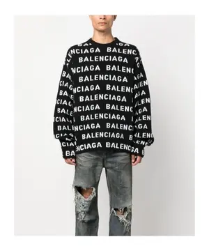 Balenciaga Allover Logo Intarsia Knitted Jumper
