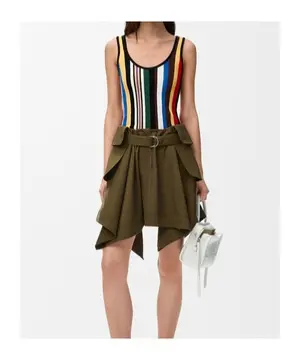Loewe Cargo Skirt In Cotton And Silk - Green