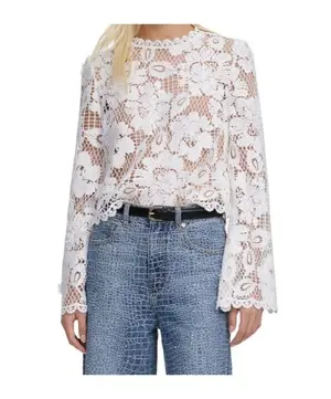 SELF-PORTRAIT Floral Crochet Lace Top With Flared Sleeves