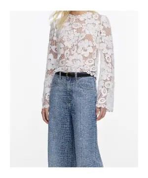 SELF-PORTRAIT Floral Crochet Lace Top With Flared Sleeves