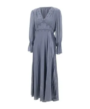 Rixo Arlena Embroidered V-neck Midi Dress - Gray