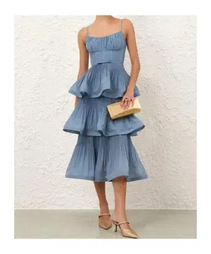 Zimmermann Pleated Tiered Midi Dress