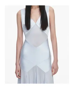 SELF-PORTRAIT Sleeveless V-neck Satin Maxi Dress