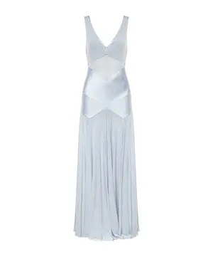 SELF-PORTRAIT V-neck Maxi Dress With Satin Jersey And Draped Skirt - Blue