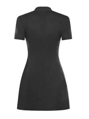 SELF-PORTRAIT Wool Button-up Mini Dress With Brooch Accent