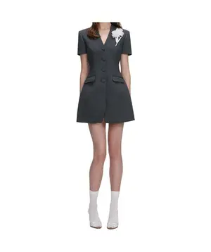 SELF-PORTRAIT Wool Button-up Mini Dress With Brooch Accent