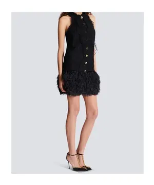 Balmain Halter Neck Lace And Feather Dress