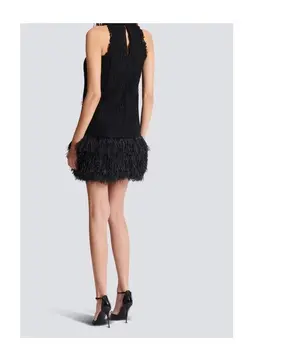 Balmain Halter Neck Lace And Feather Dress