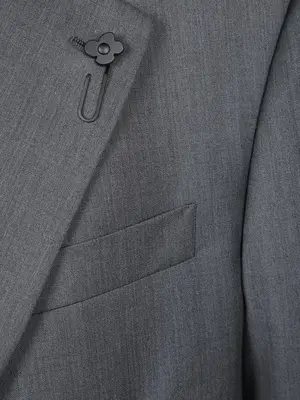 LARDINI Floral Lapel Pin Twill Jacket - Black