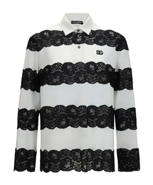 Dolce & Gabbana Long Sleeve Lace Trim Polo Top