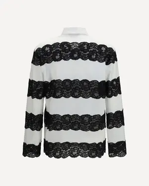 Dolce & Gabbana Long Sleeve Lace Trim Polo Top