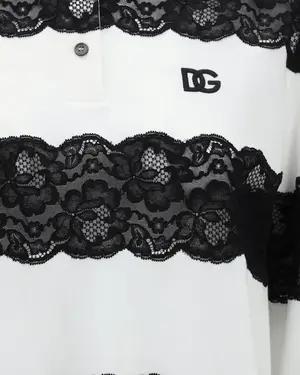 Dolce & Gabbana Long Sleeve Lace Trim Polo Top