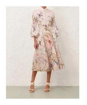 Zimmermann Rebellion Cream Linen Long Dress - Pink