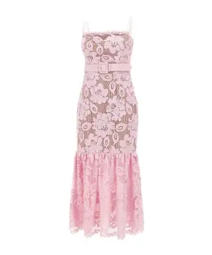 SELF-PORTRAIT Crochet Lace Belted Midi Dress