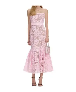 SELF-PORTRAIT Crochet Lace Belted Midi Dress