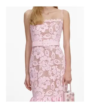 SELF-PORTRAIT Crochet Lace Belted Midi Dress