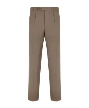 Canali Canali Pleated Straight-Leg Trousers Mud Color