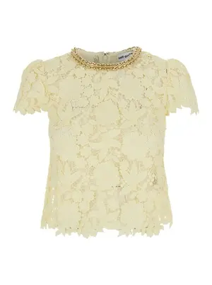 SELF-PORTRAIT Embellished Floral Lace Top