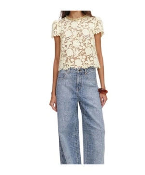 SELF-PORTRAIT Embellished Floral Lace Top