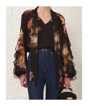 Zimmermann Floral Print Blouse With Self-covered Necktie And Frill Detailing