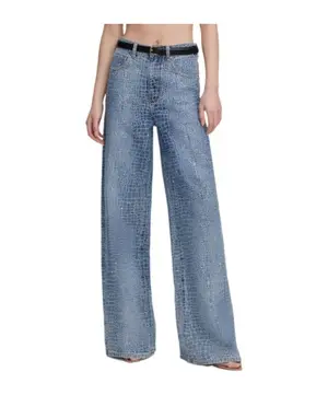 SELF-PORTRAIT Embellished Embossed Wide Leg Jeans